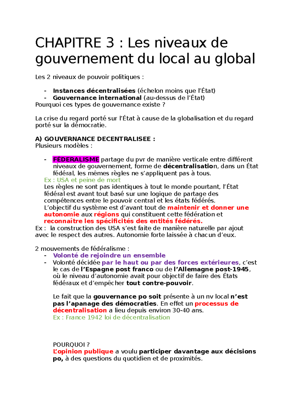 Chapitre 3: les niveaux du gouvernement, du local au global - CHAPITRE ...