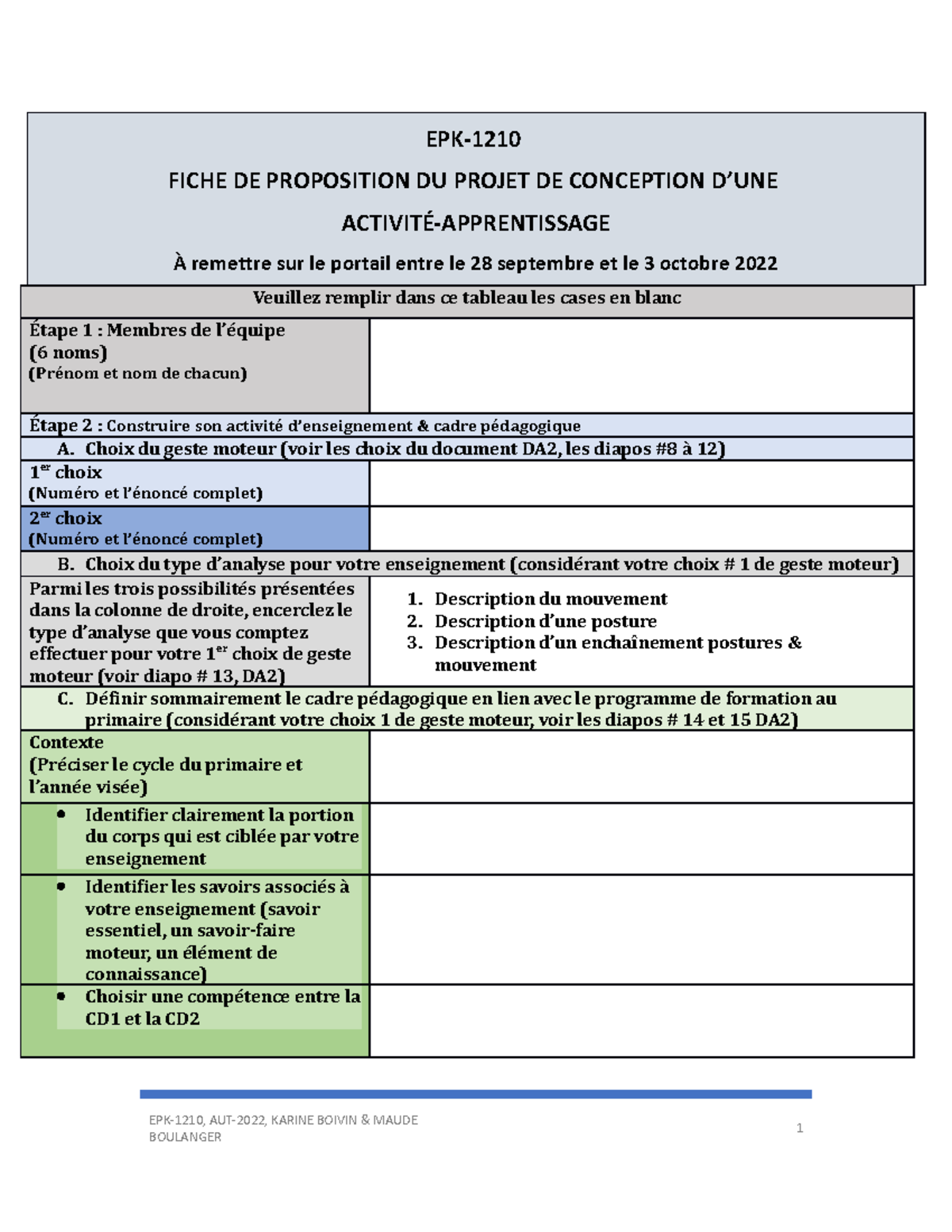 EPK1210 Fiche proposition projet Equipe - EPK- FICHE DE PROPOSITION DU ...