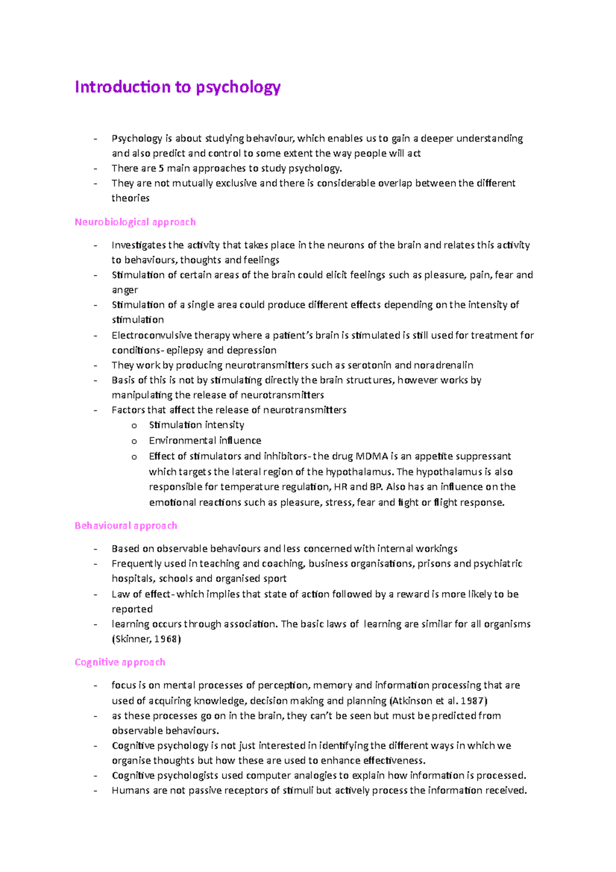 Introduction to psychology notes - Introduction to psychology ...