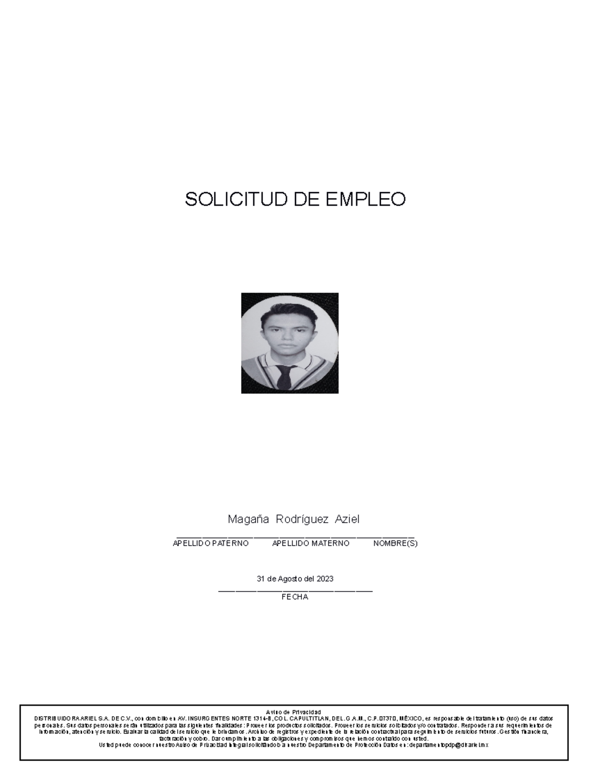 Solicitud De Empleo Ariel 2022 - SOLICITUD DE EMPLEO Magaña Rodríguez ...