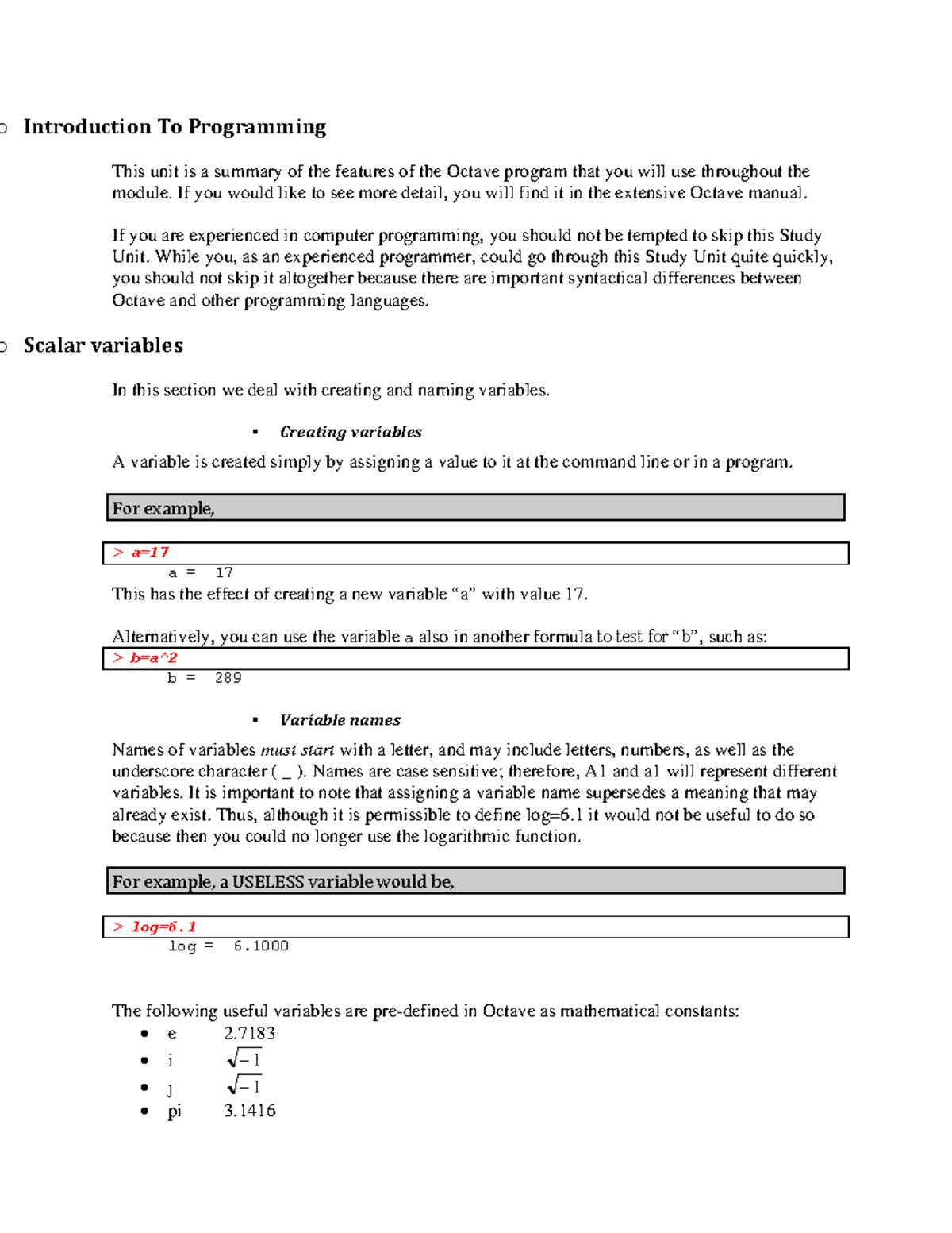 Introduction To Programming - If you would like to see more detail, you ...