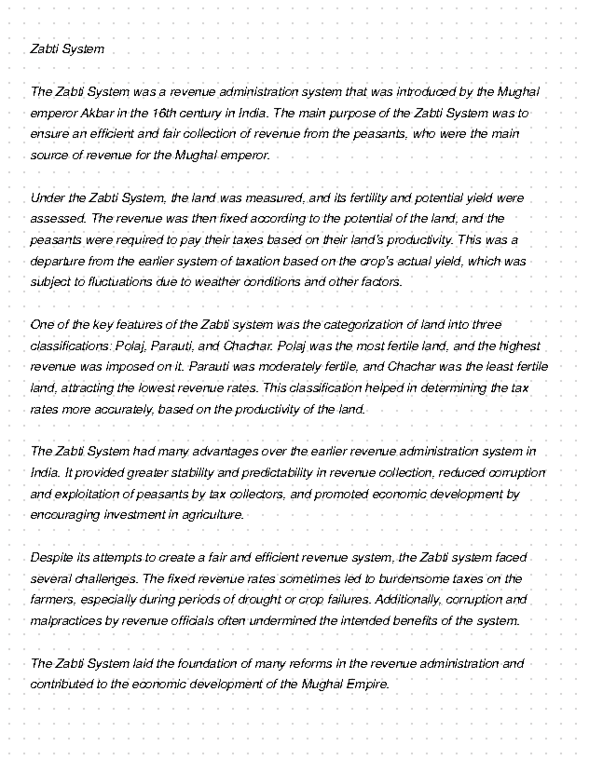 Zabti System - The main purpose of the Zabti System was to ensure an ...