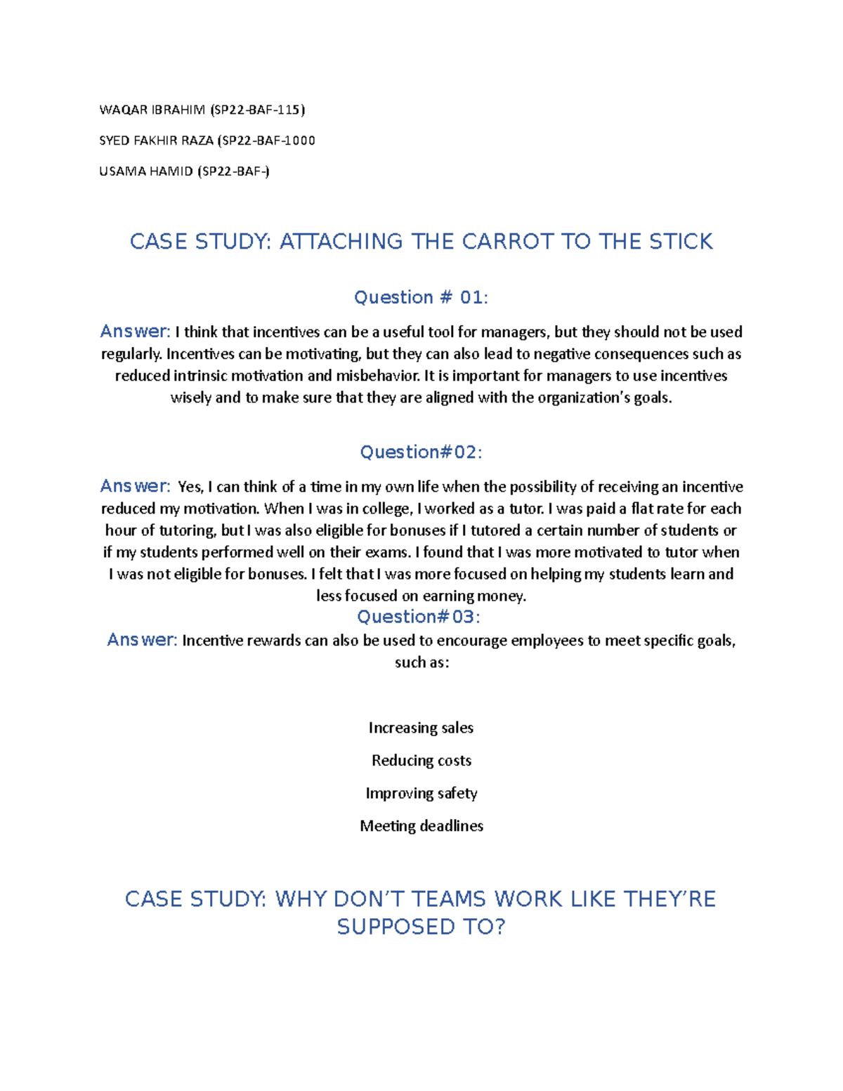 Case study assignment - WAQAR IBRAHIM (SP22-BAF-115) SYED FAKHIR RAZA (SP22-BAF- USAMA HAMID ...