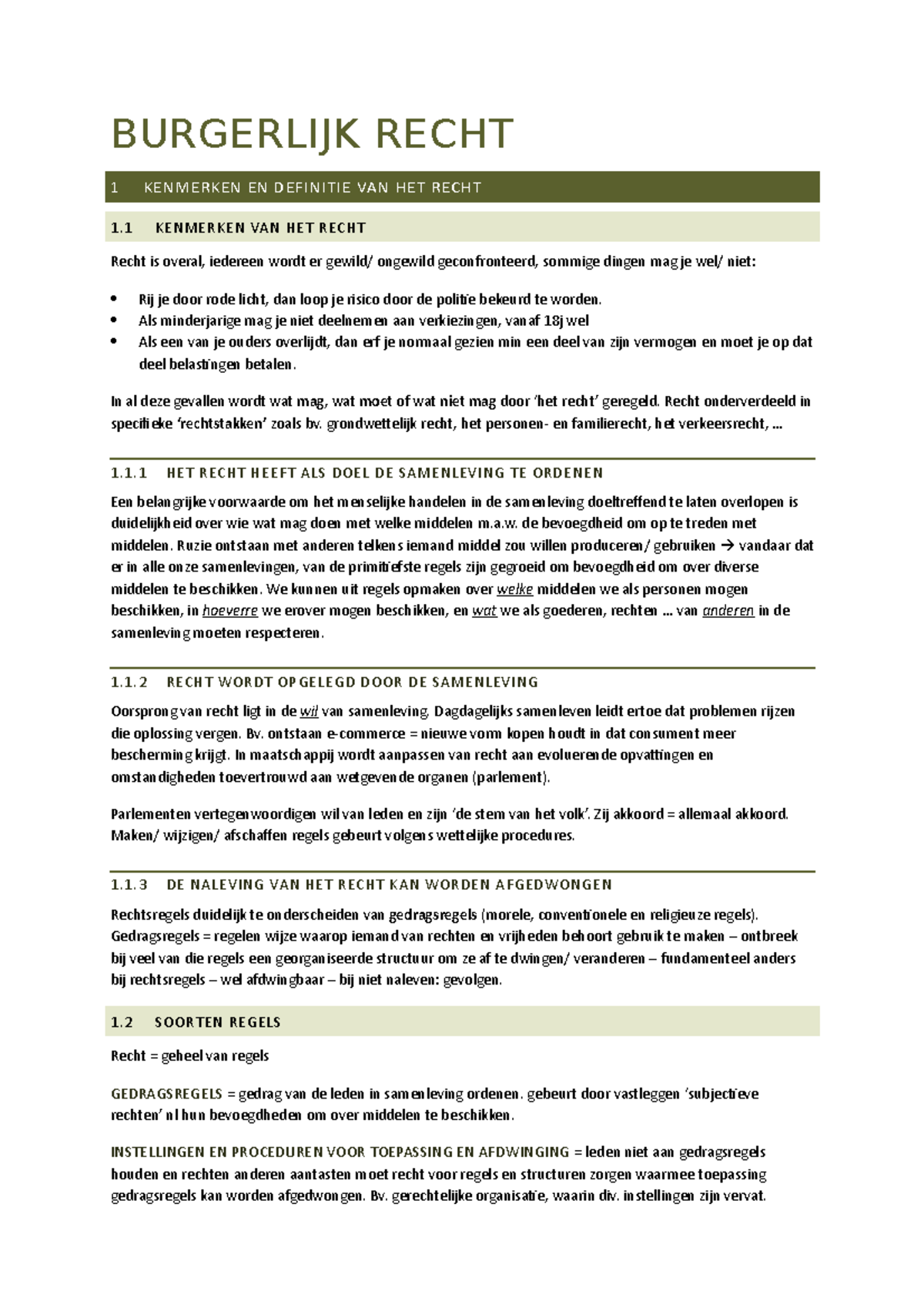Burgerlijk recht - BURGERLIJK RECHT 1 KENMERKEN EN DEFINITIE VAN HET ...