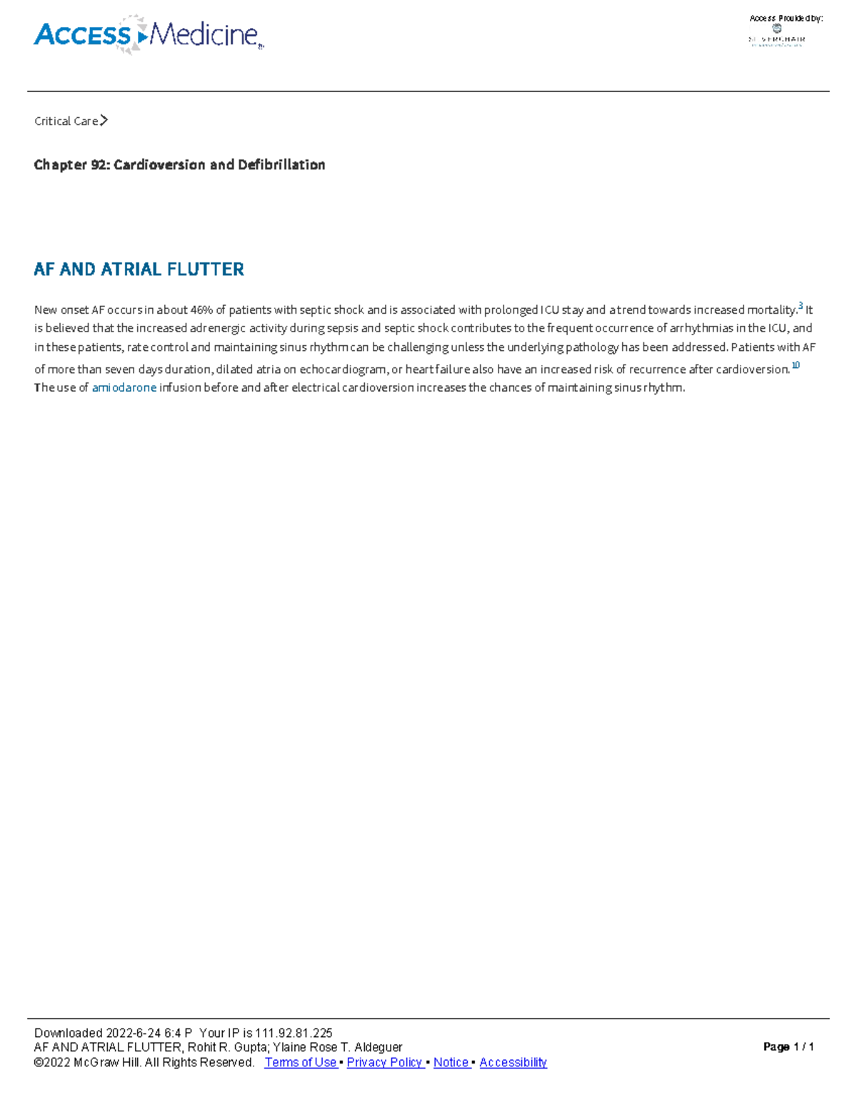 AF AND Atrial Flutter - Cardioversion - Critical Careï Chapter 92 ...