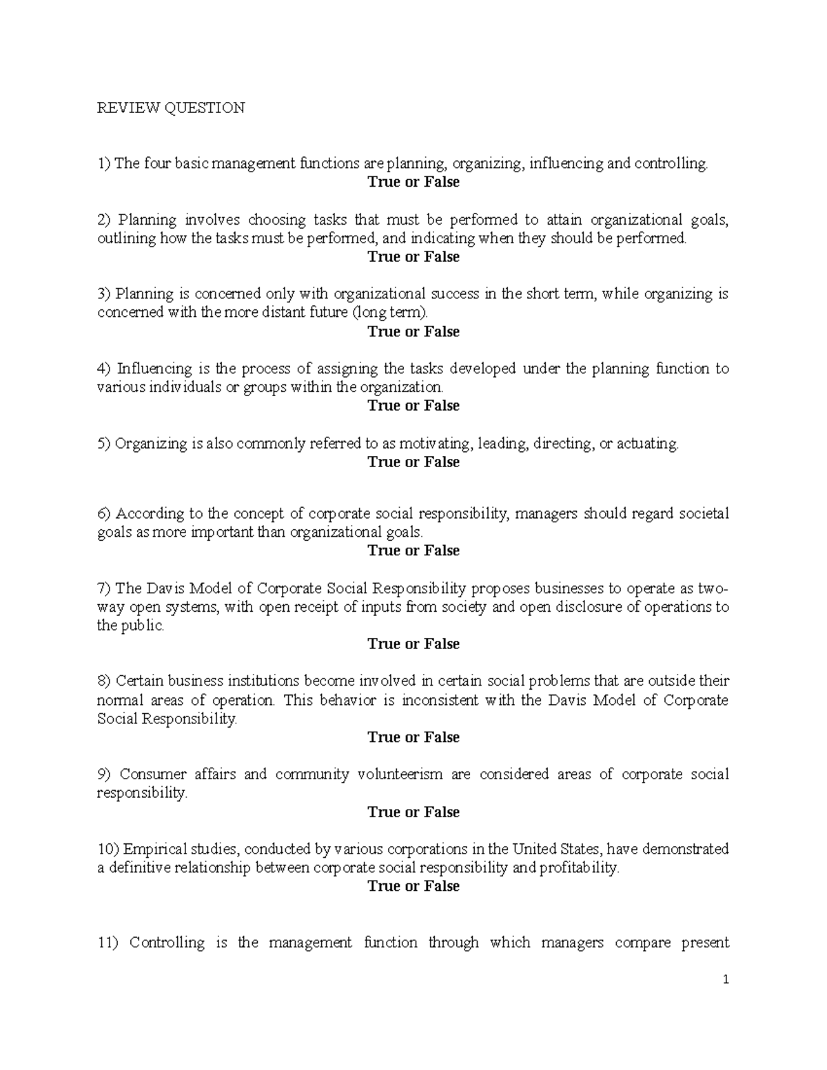 Review questions - QTH - REVIEW QUESTION The four basic management ...