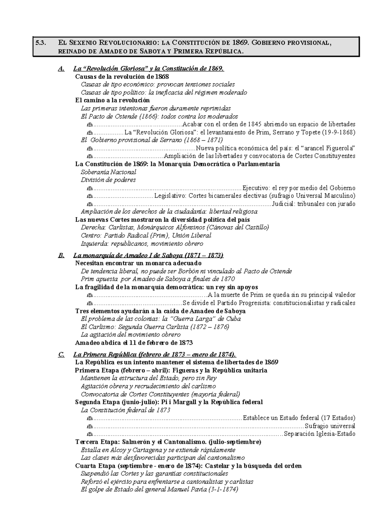 5.3. El Sexenio Revolucionario la Constitución de 1869. Gobierno provisional, reinado de Amadeo ...