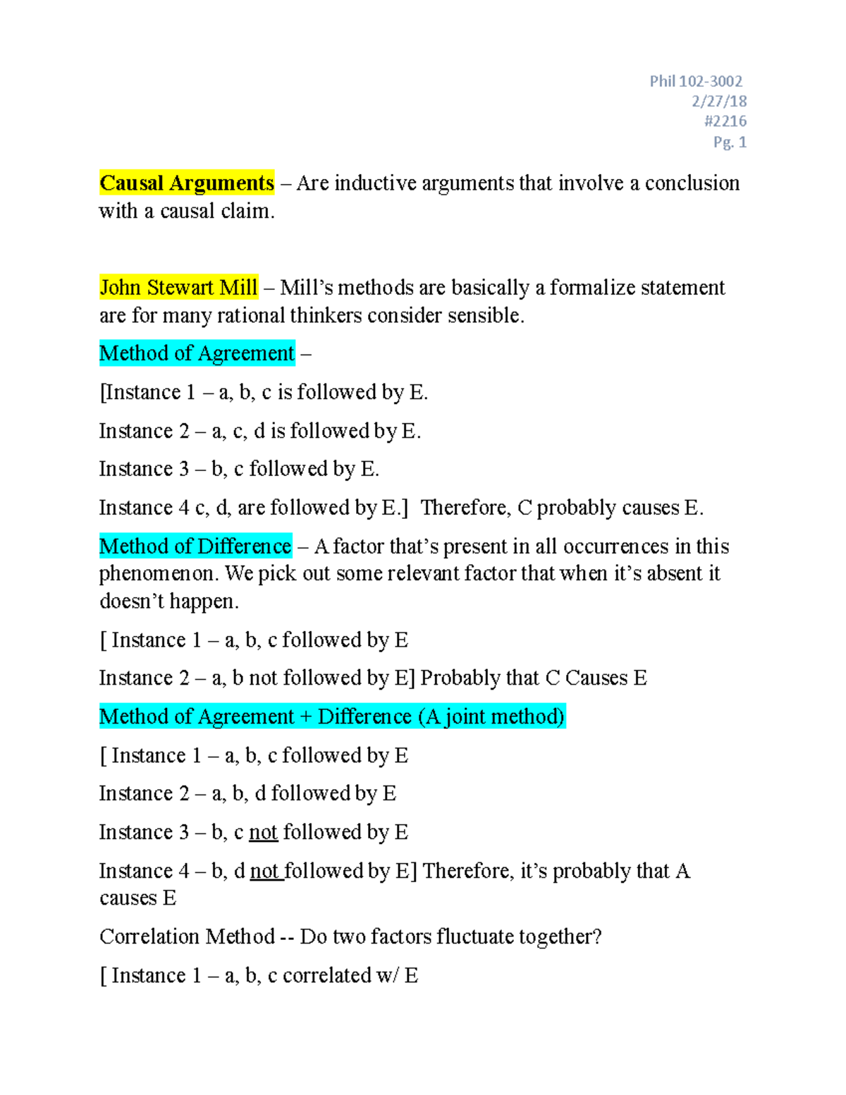 Causal Arguments Phil 102 227 Pg 1 Causal Arguments Are Inductive Arguments That