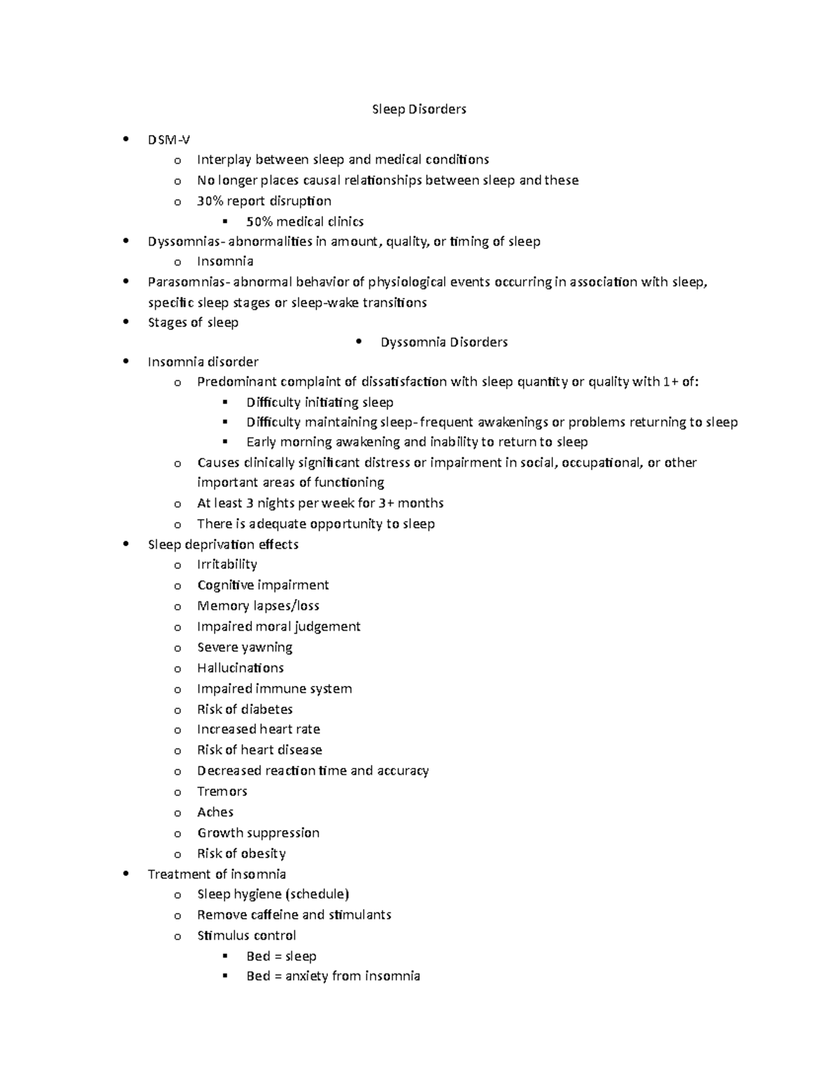 Sleep Disorders notes - Denise M. Martz - Sleep Disorders DSM-V o ...