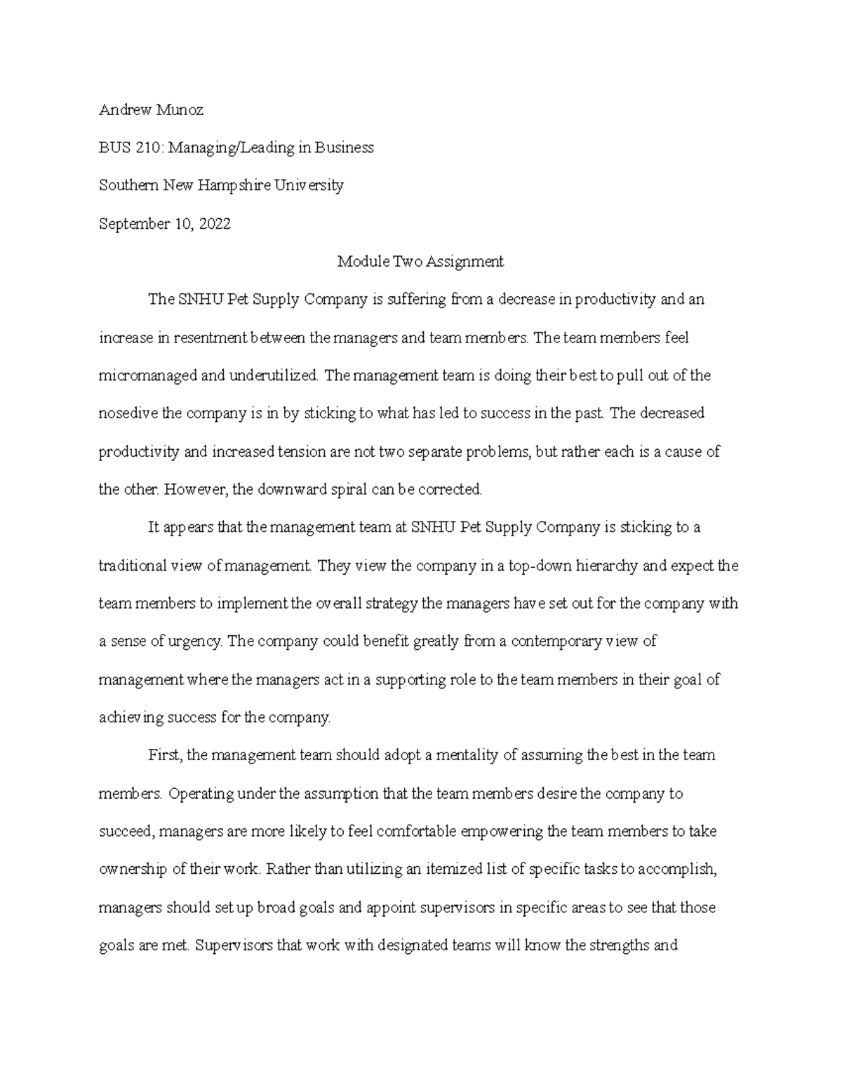 Module Two Assignment - Andrew Munoz BUS 210: Managing/Leading in ...