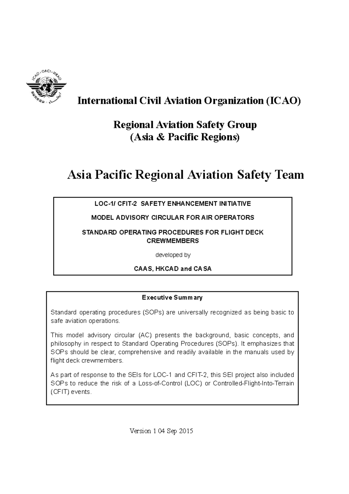 Model Advisory Circular — Air Operators Standard Operating Procedures ...