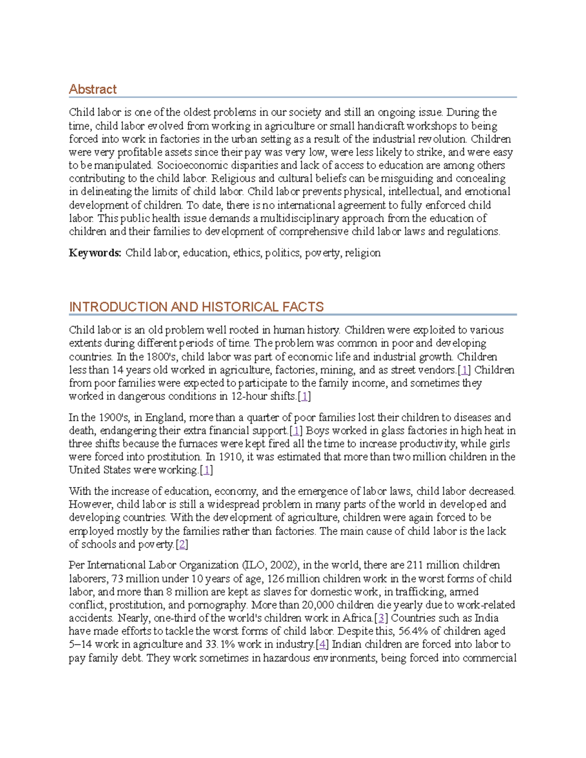 Child Labor - Micro Economics - Abstract Child labor is one of the ...