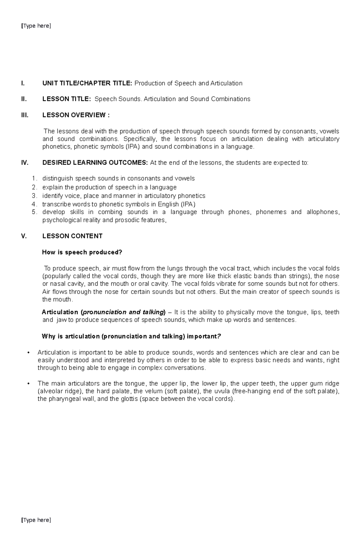 Lesson 3 Phonology and Morphology - I. UNIT TITLE/CHAPTER TITLE ...