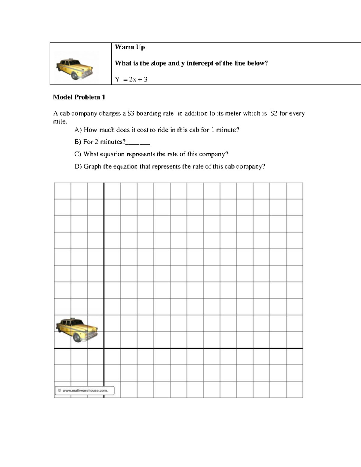 Real world applications linear equations - Warm Up What is the slope ...