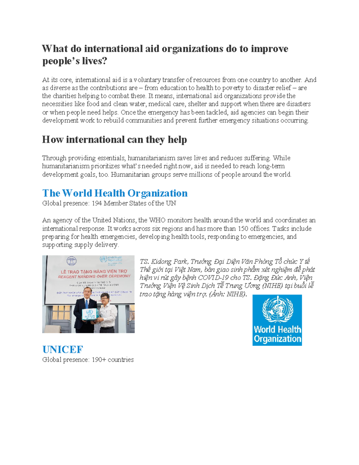 What do international aid organizations do - And as diverse as the ...