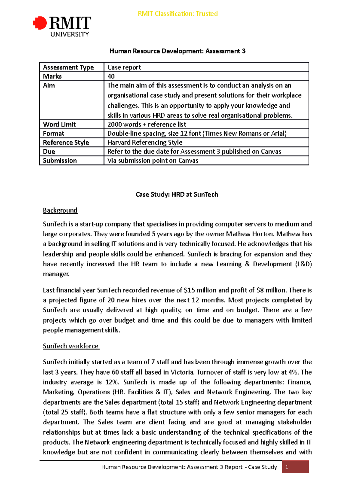 Report Case Study Sun Tech final - Human Resource Development ...