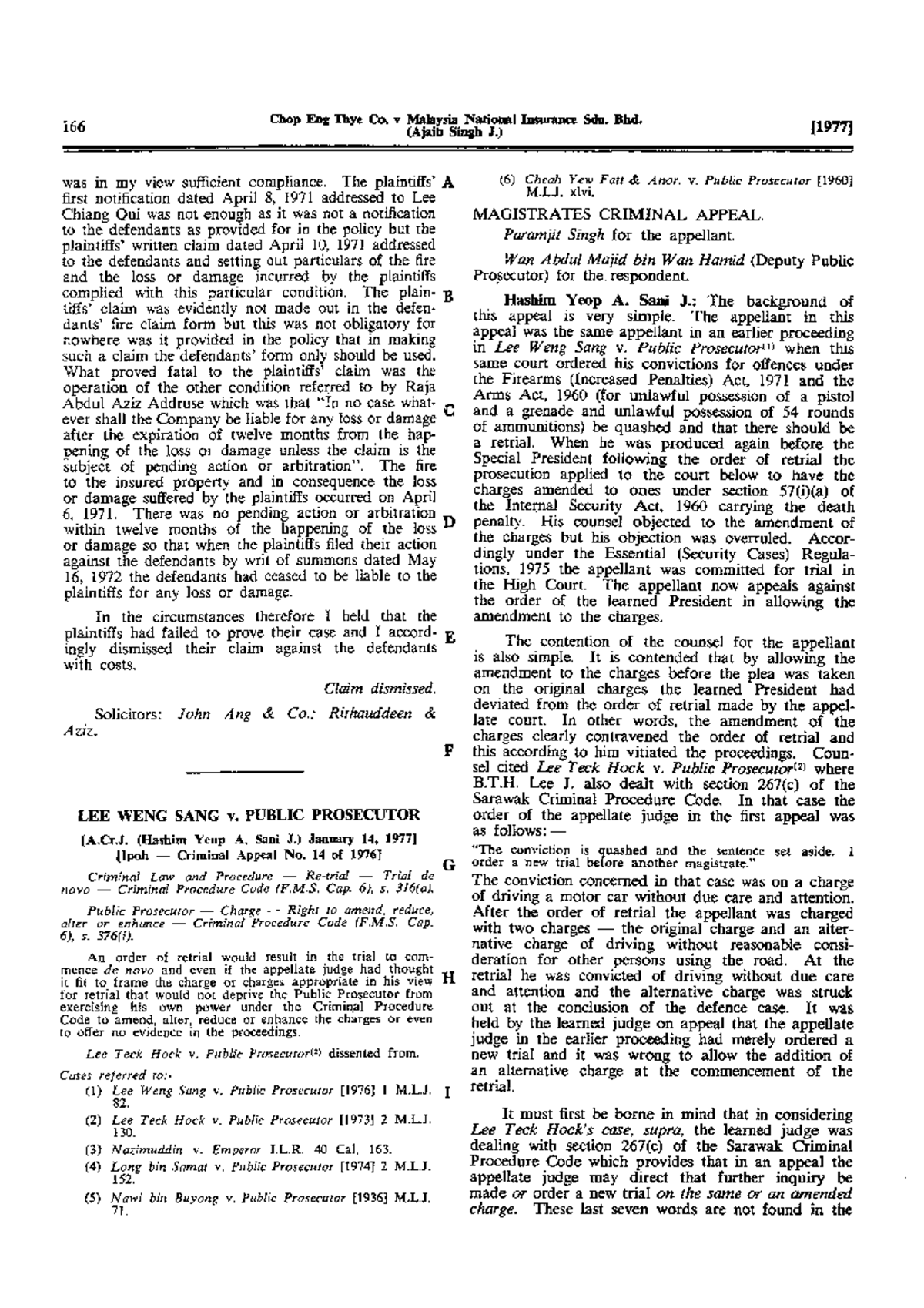 LEE WENG SANG v Public Prosecutor - Criminal Procedure I - Studocu