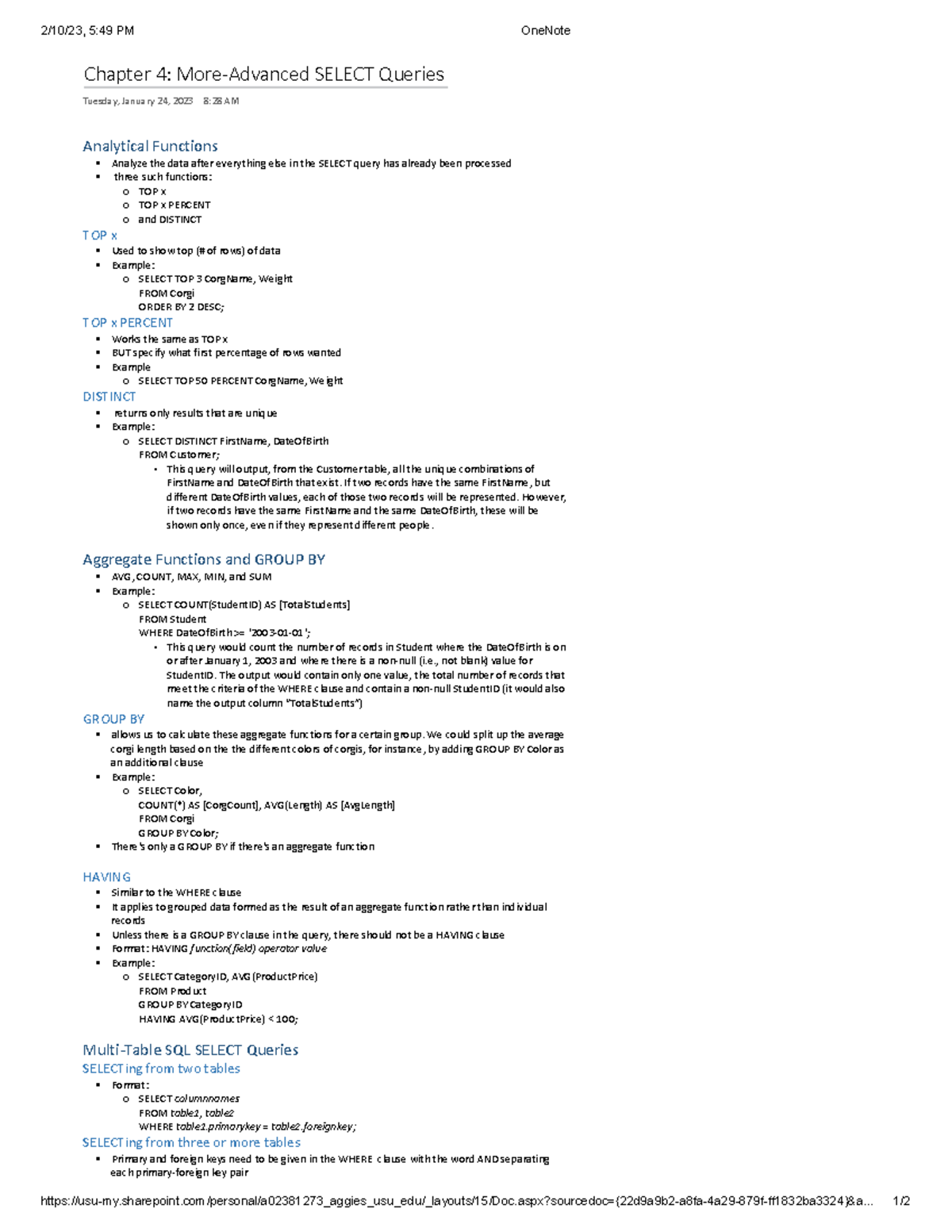 Chapter 4: More-Advanced SELECT Queries - 2/10/23, 5:49 PM OneNote ...
