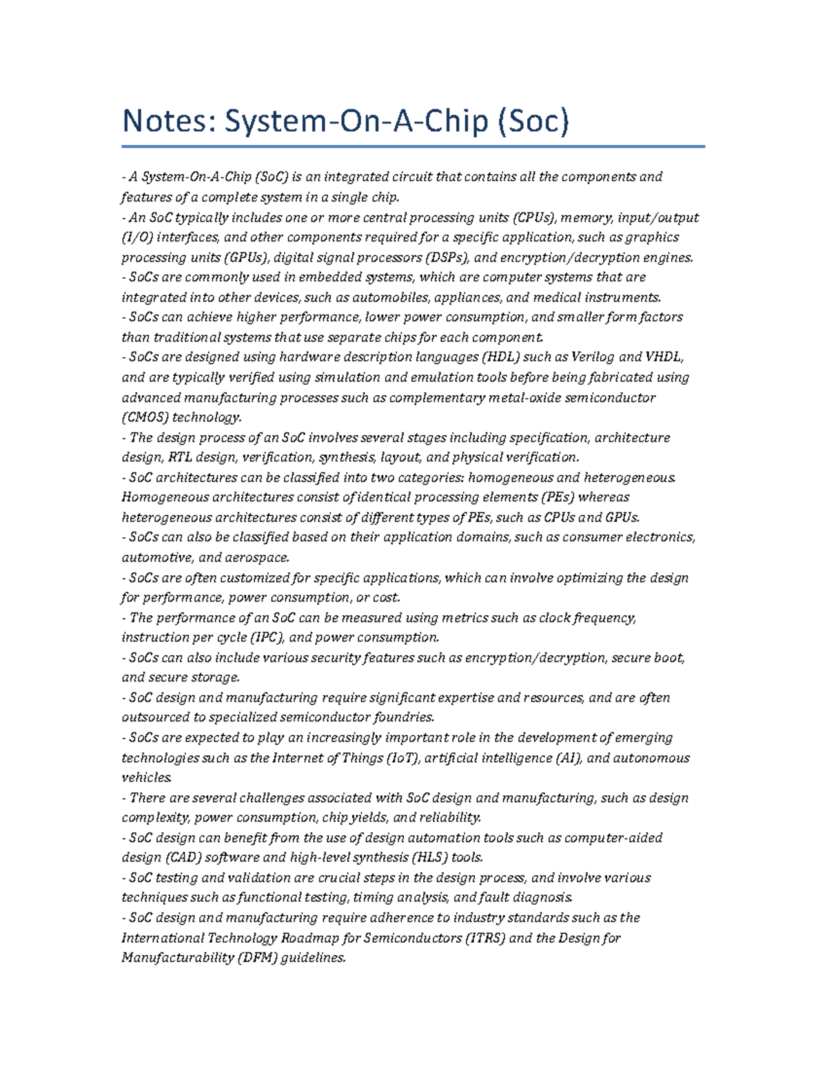 Lecture Notes System On A Chip Soc Notes System On A Chip Soc A System On A Chip Soc