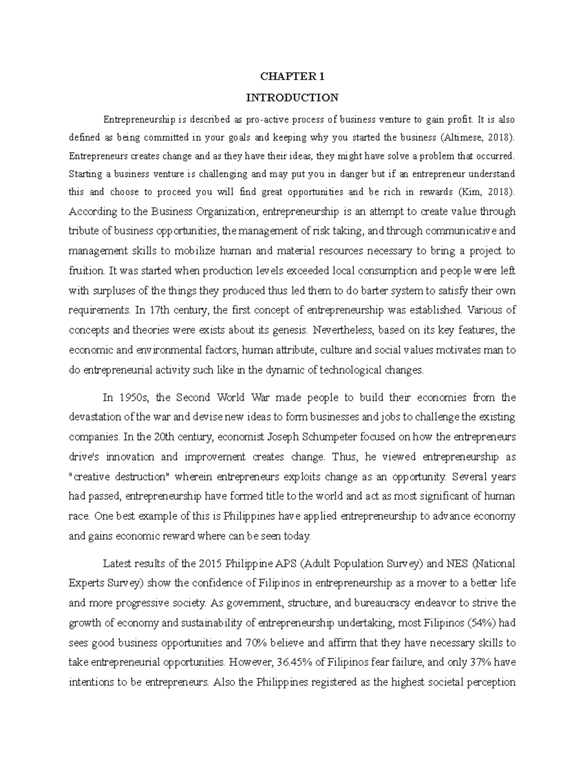 Chapter 1 - CHAPTER 1 INTRODUCTION Entrepreneurship is described as pro ...