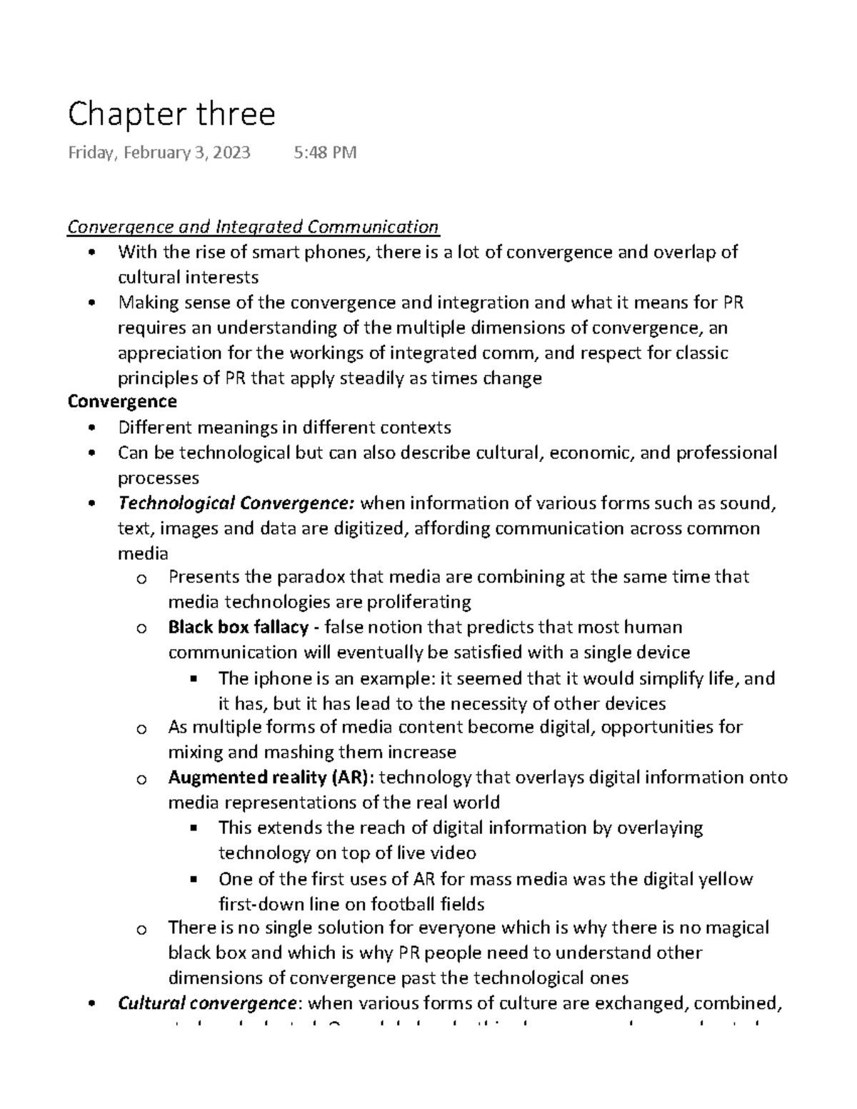 Textbook Reading Chapter three notes - Convergence and Integrated ...