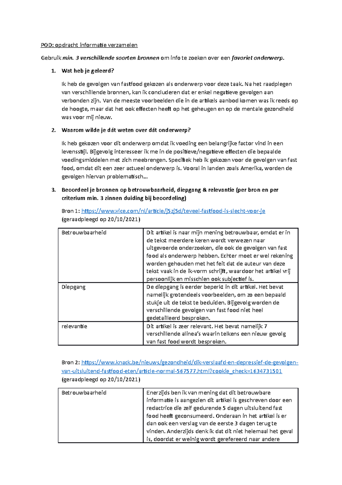 3 informatie verzamelen - POD: opdracht informatie verzamelen Gebruik ...