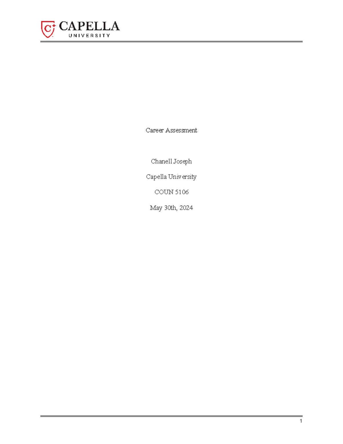 Career Assssment - Assessment paper - Career Assessment Chanell Joseph ...
