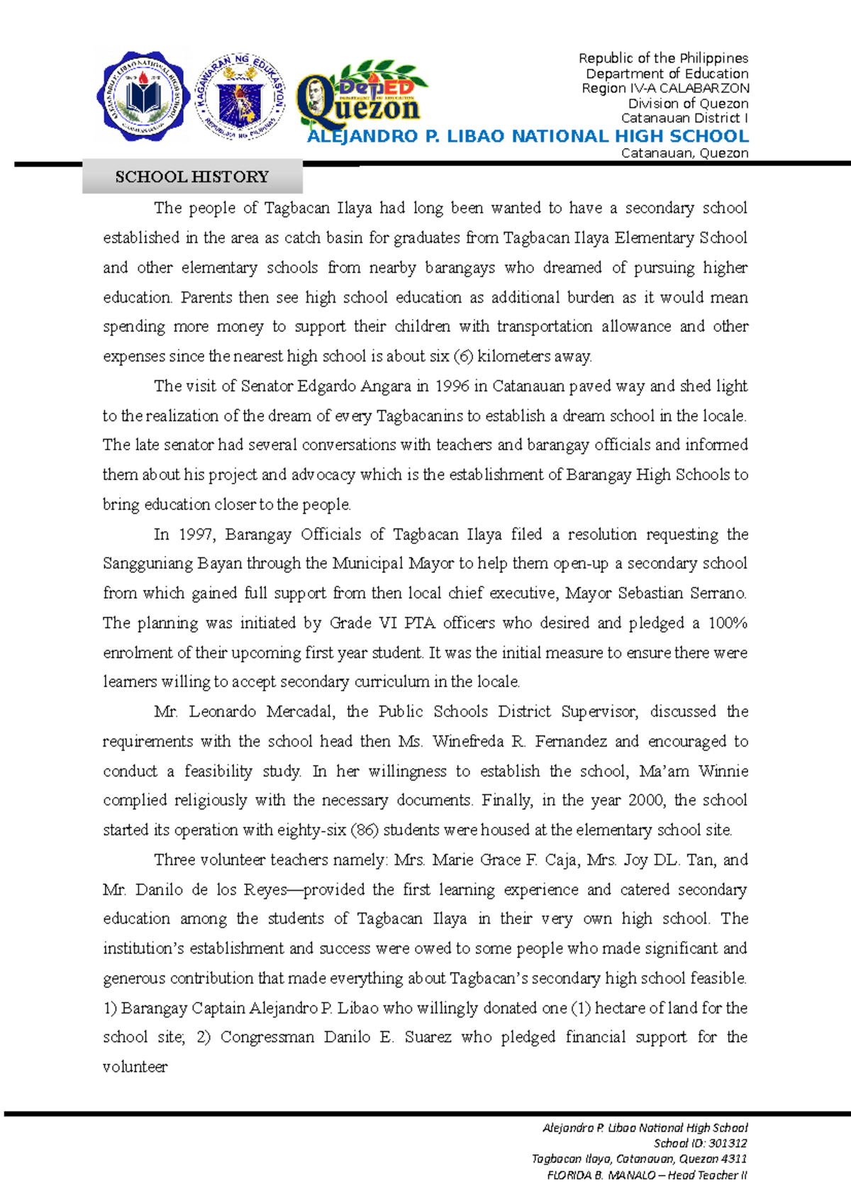 School History - ... - Republic of the Philippines Region IV-A ...