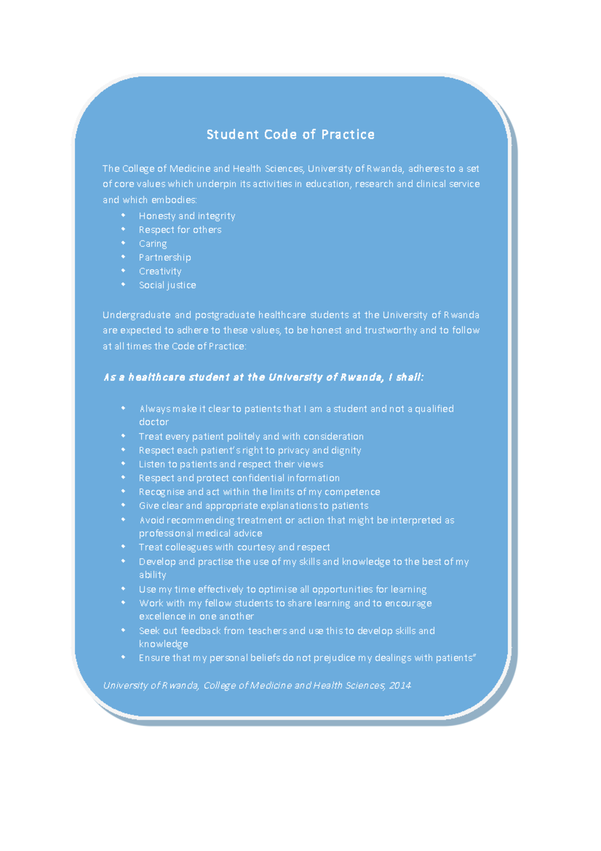 Code of Practice - Lecture notes 1 - Student Code of Practice The ...