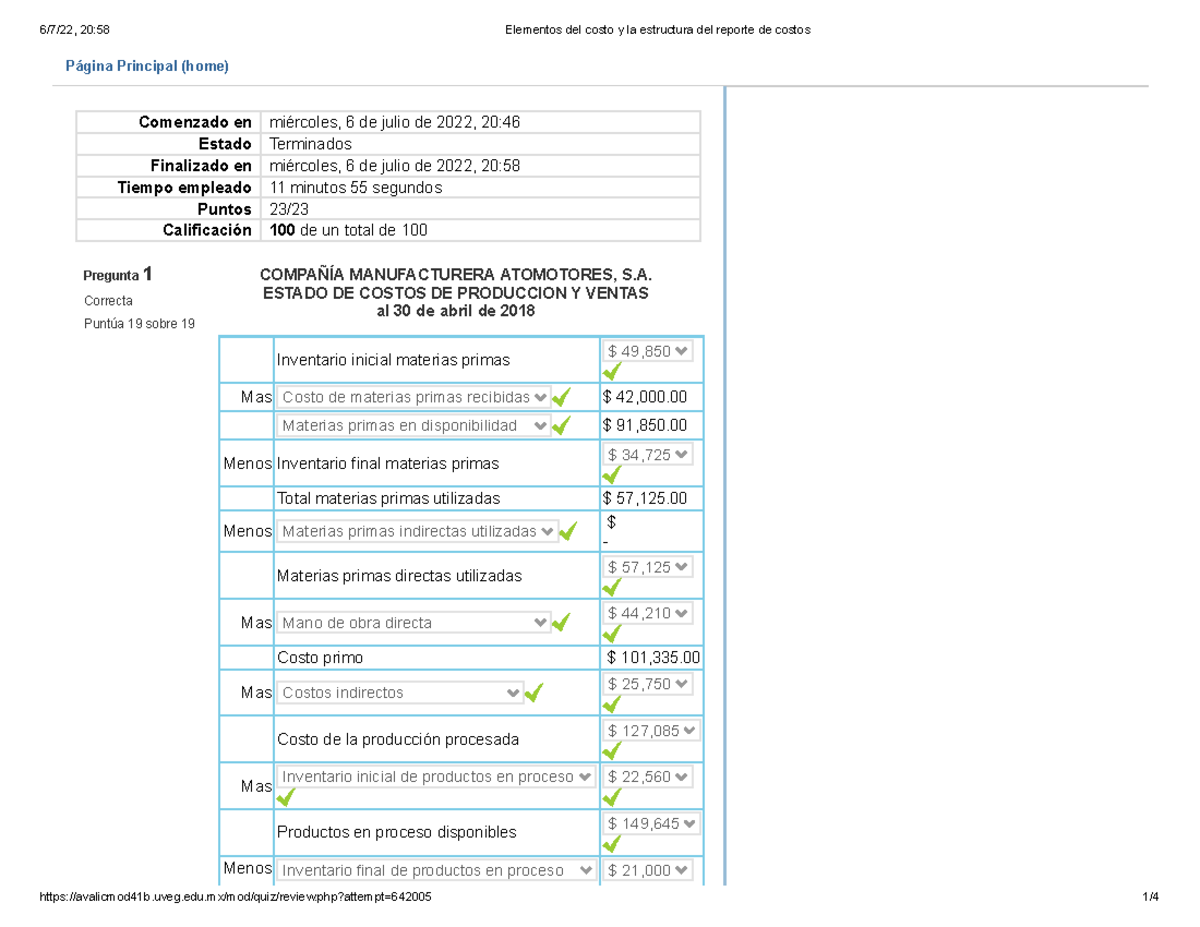 Elementos del costo y la estructura del reporte de costos - Página ...
