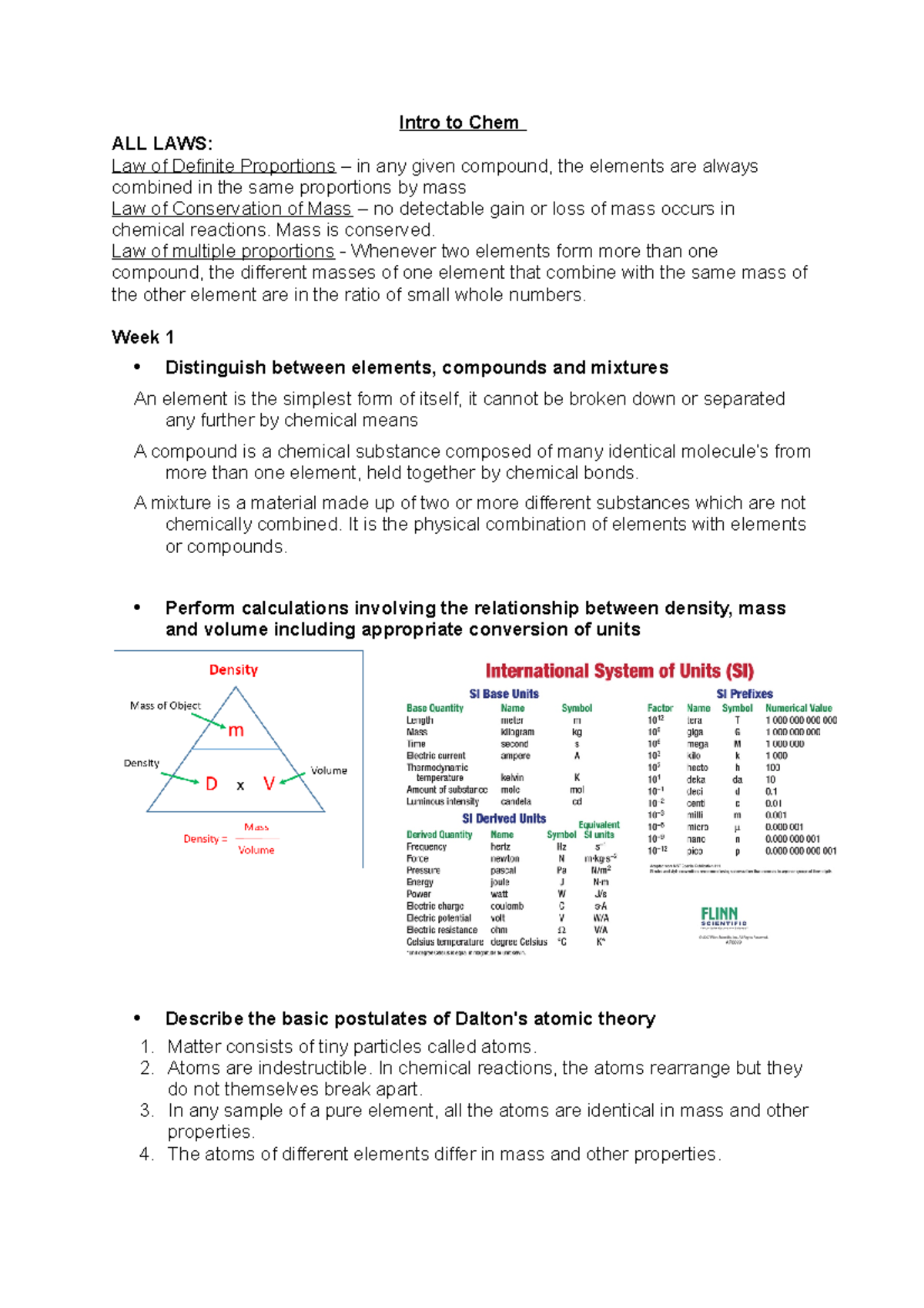 Intro to Chem - Summaries up to and including week 4 - Intro to Chem ...