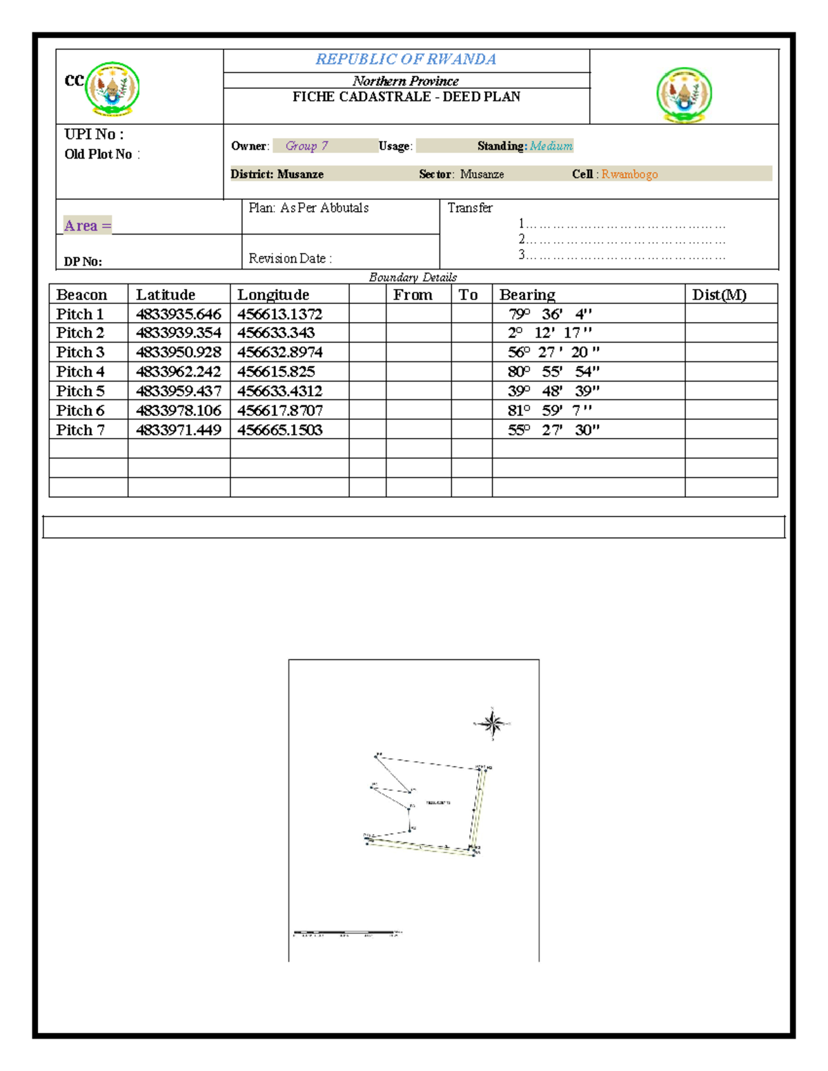 Deep Plan (Fiche cadastral) - cc REPUBLIC OF RWANDA Northern Province ...