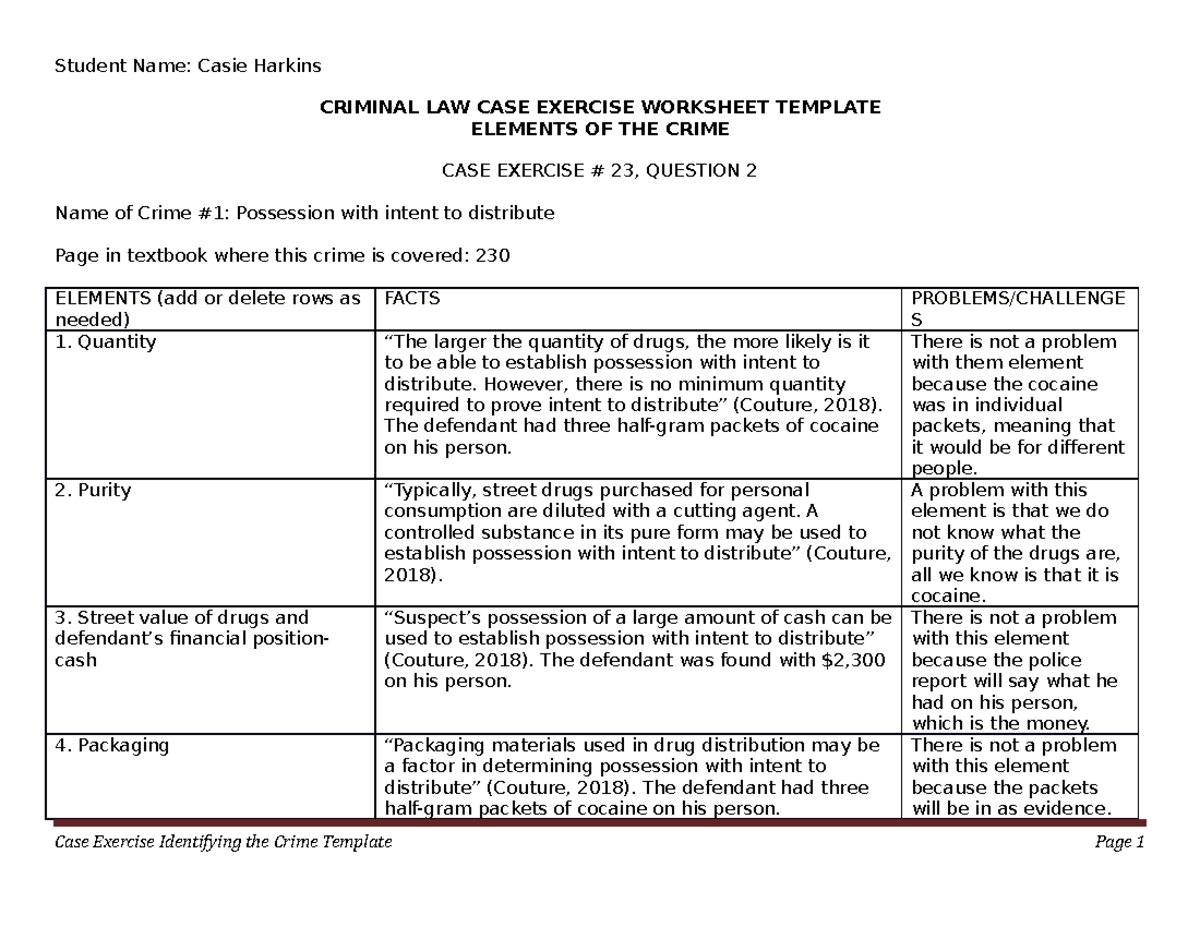 Criminal law case 23 #2 - Student Name: Casie Harkins CRIMINAL LAW CASE ...