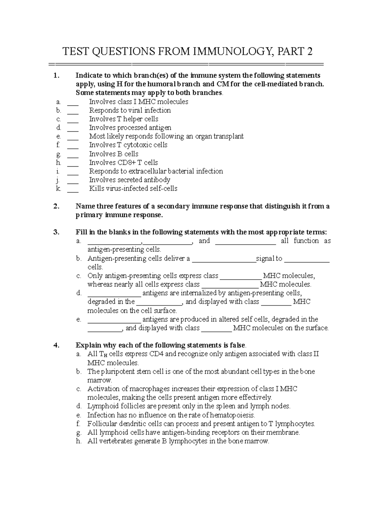 Clinical Immunology - Test questions Part 2 2019-2020 - Medical ...