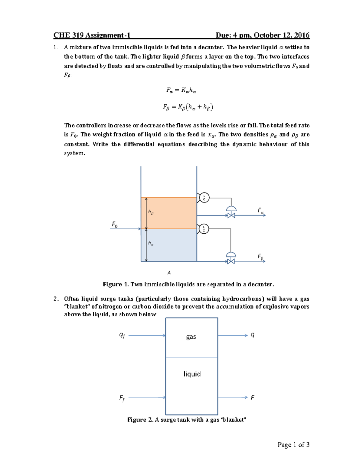 CHE 319 Assignment-1 - assign1 - CHE 319 Assignment-1 Due: 4 pm ...