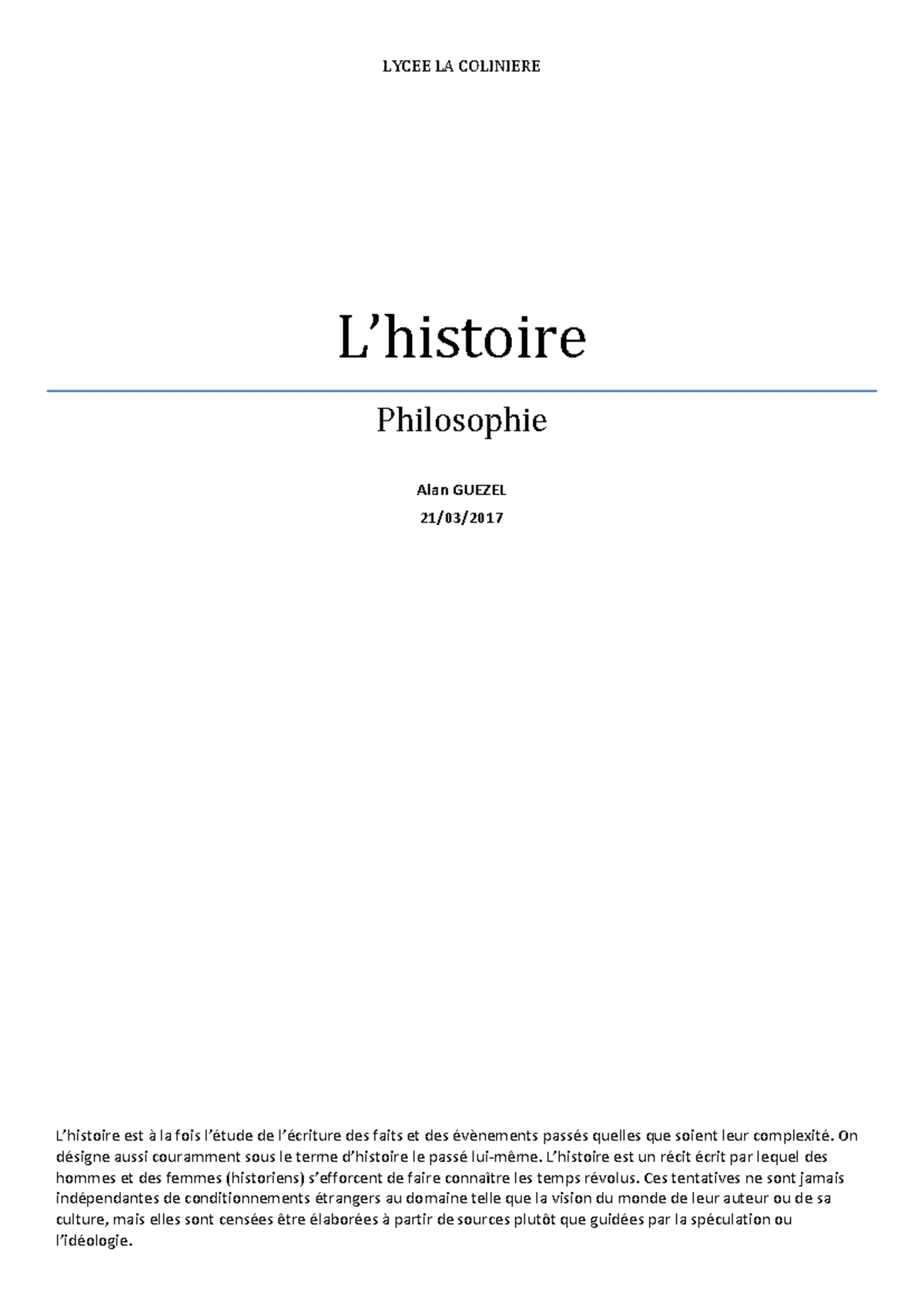 Cours sur l'histoire - Warning: TT: undefined function: 32 LYCEE LA COLINIERE L’histoire ...