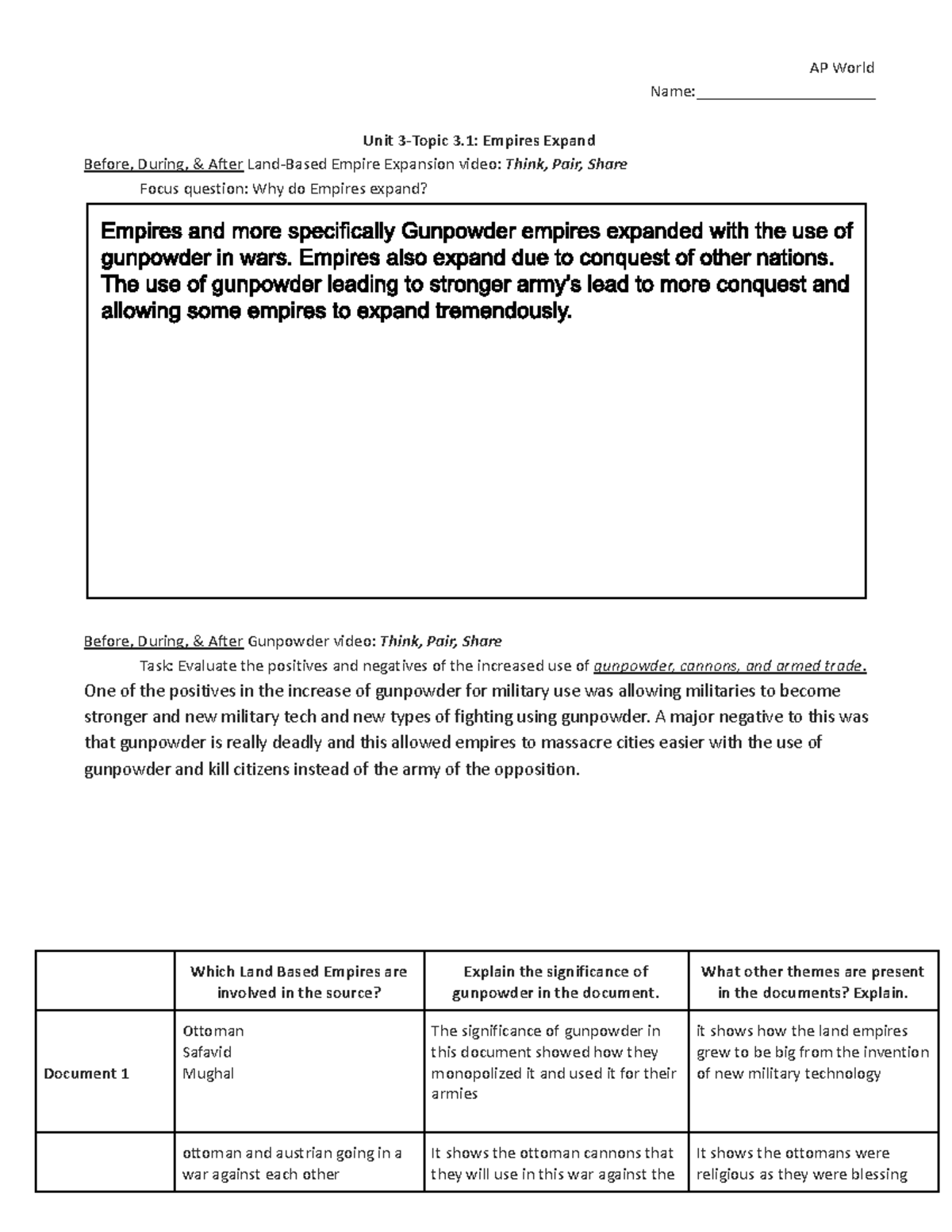 3.1 Land Based Empires graphic organizer - Google Docs - AP World Name