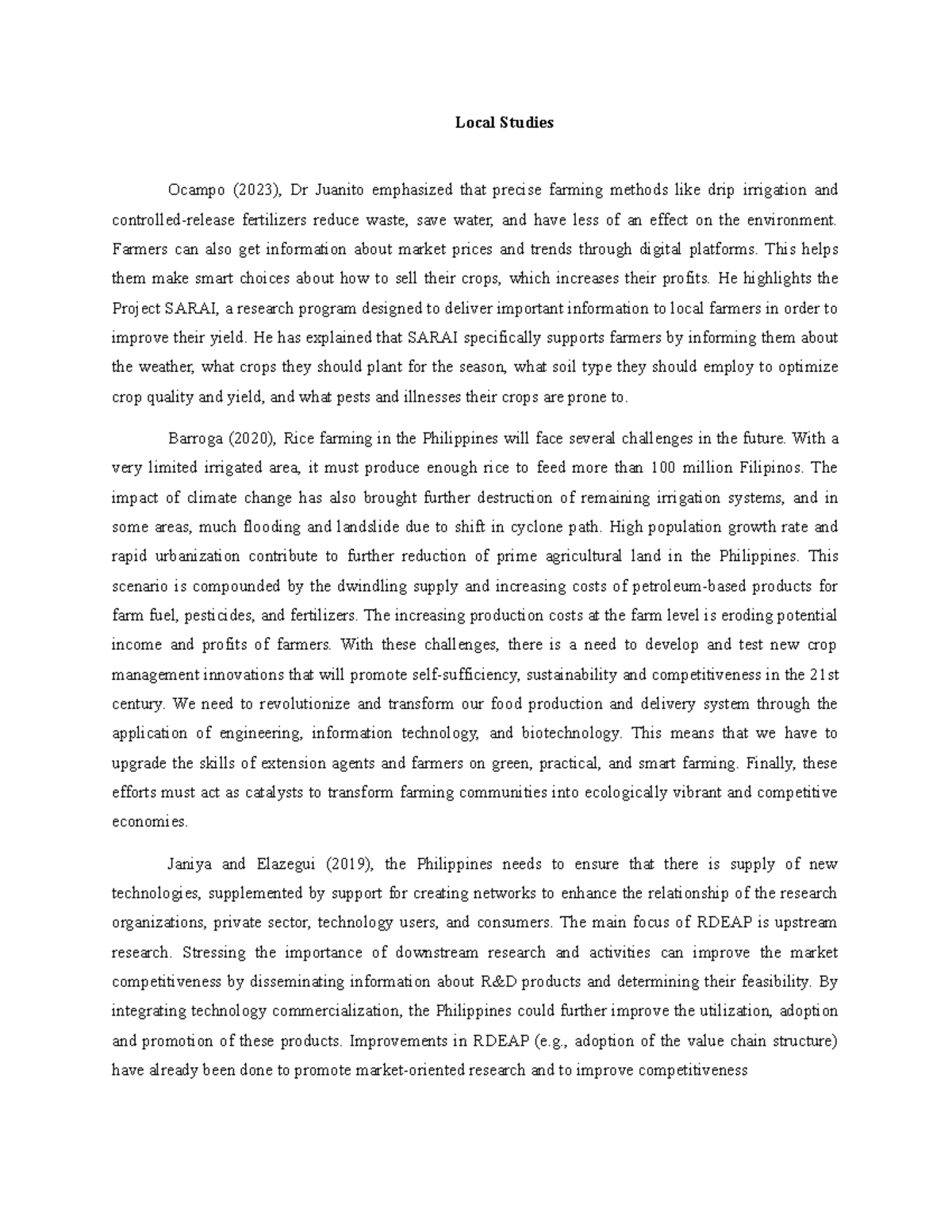 Foreign Study and Local Study - Local Studies Ocampo (2023), Dr Juanito ...