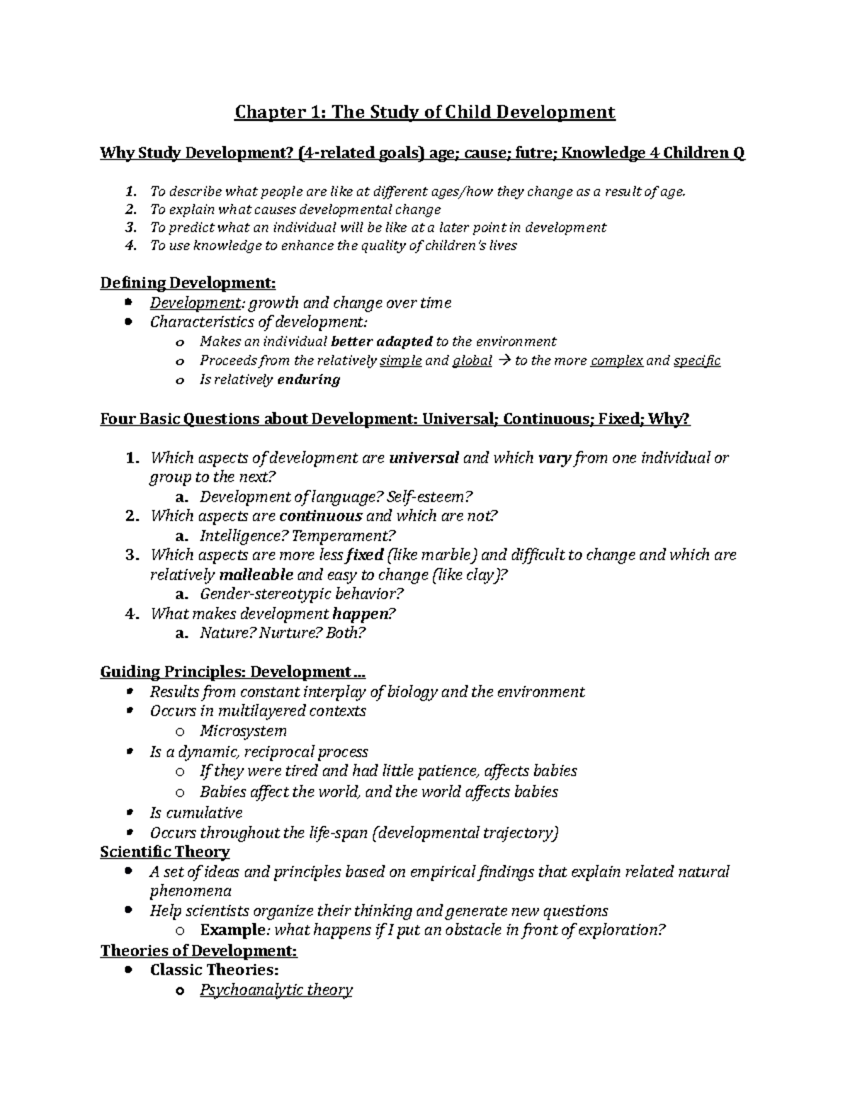 Infant and Childhood Development up to Midterm - Chapter 1: The Study ...