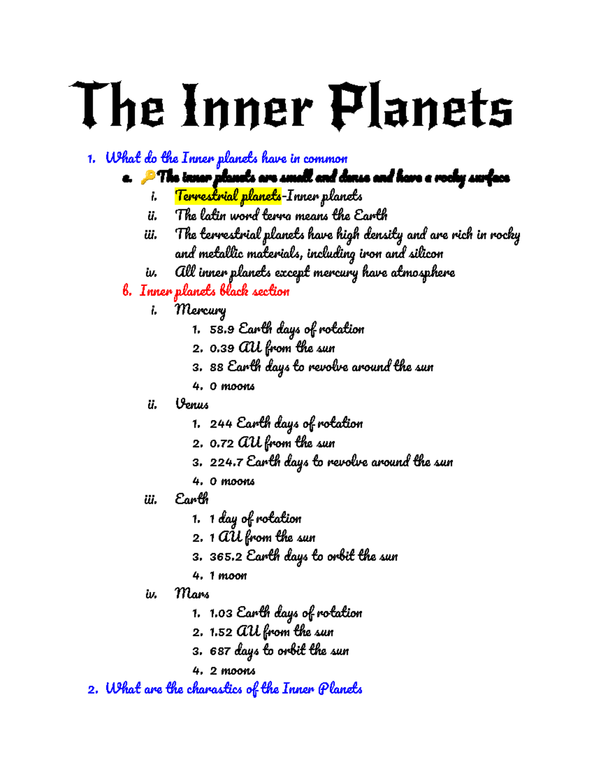 15.4 notes - The Inner Planets - The Inner Planets Wha d th Inne planet ...
