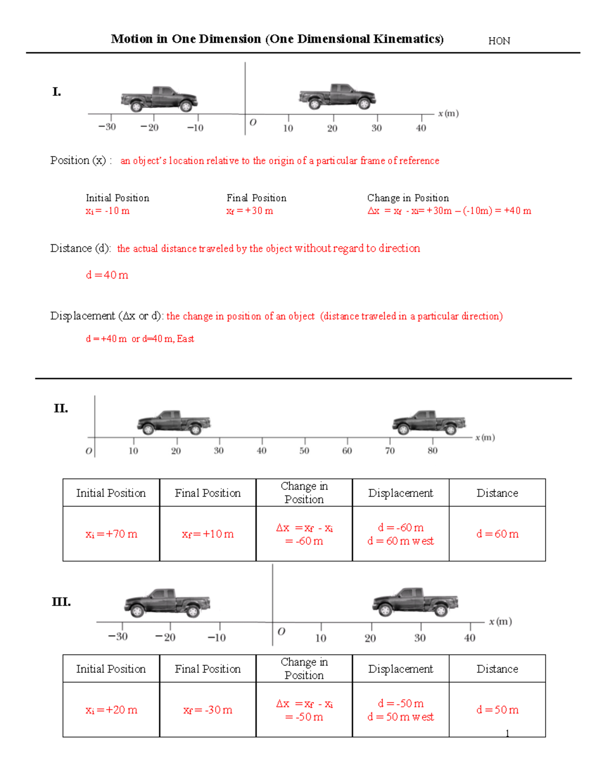 Pkt 1 kinematics KEY - ####### HON Motion in One Dimension (One ...