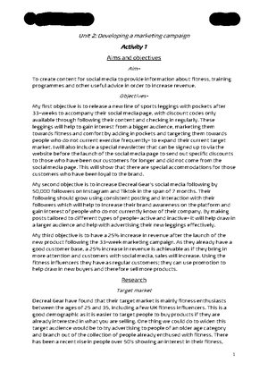 Dcreal gear - Unit 2: developing a marketing campaign (Decreal gear ...