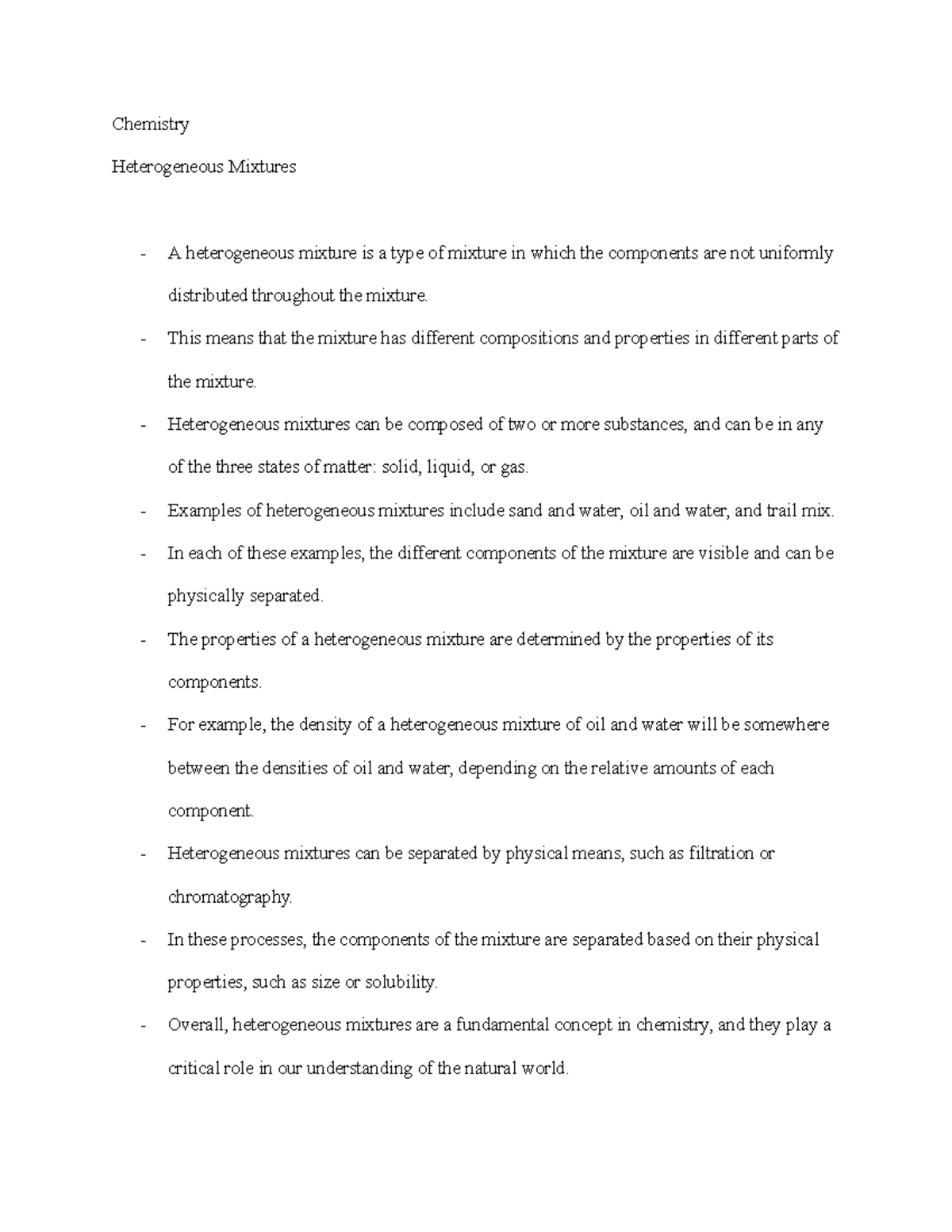 Chemistry-Heterogeneous Mixtures - This means that the mixture has ...