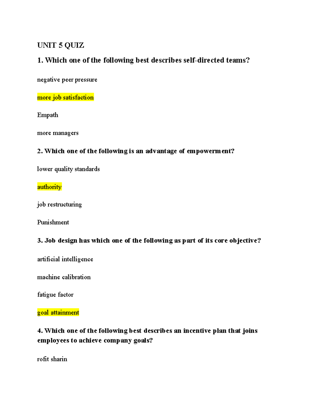 MT435 Unit 5 QUIZ - UNIT5 QUIZ. Please find the questions and answers attached. The answers are ...