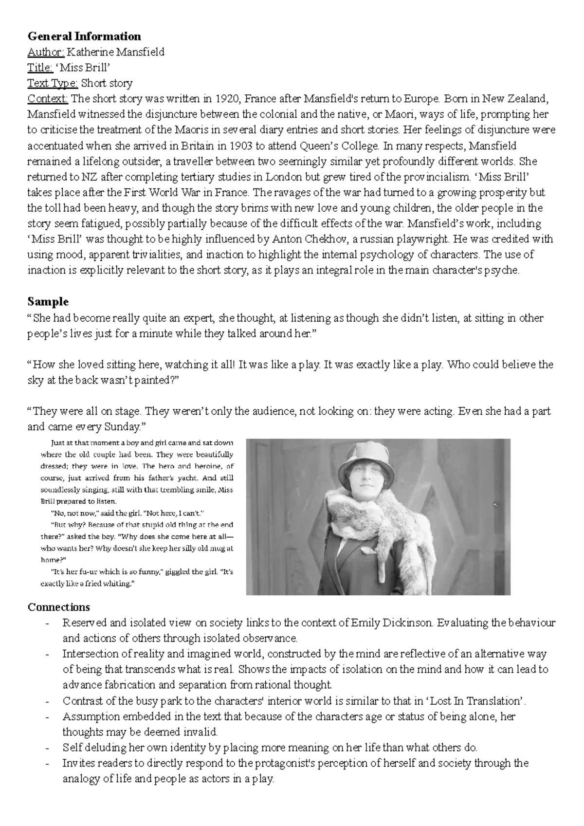 English Ext 1- Related Text (Miss Brill) - General Information Author ...