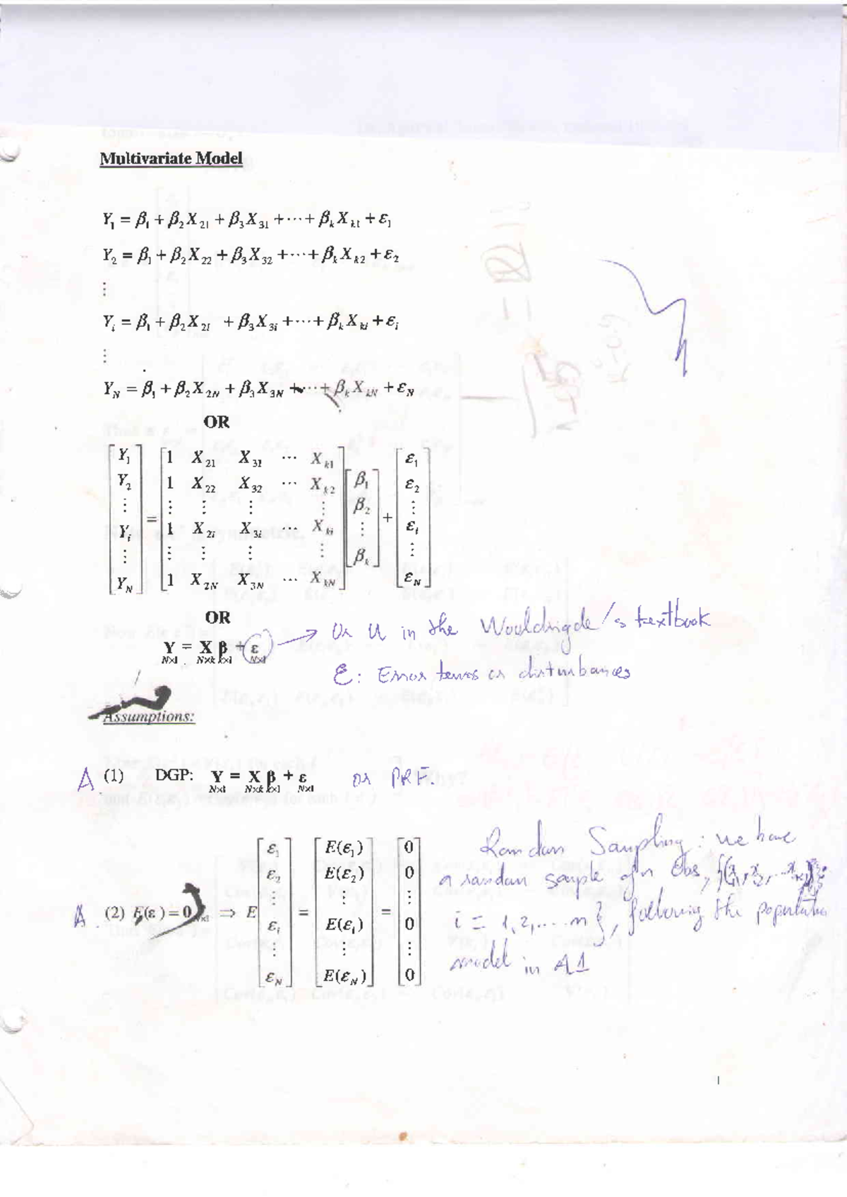 Derive OLS Beta hat -matrix form-1 - Multivariate M Y, = f, * frX r ...