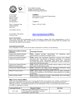 De La Salle University • College of Computer Studies Course ...
