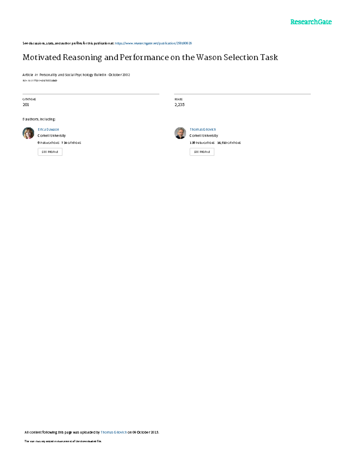 Motivated Reasoning and Performance on the Wason S - See discussions ...
