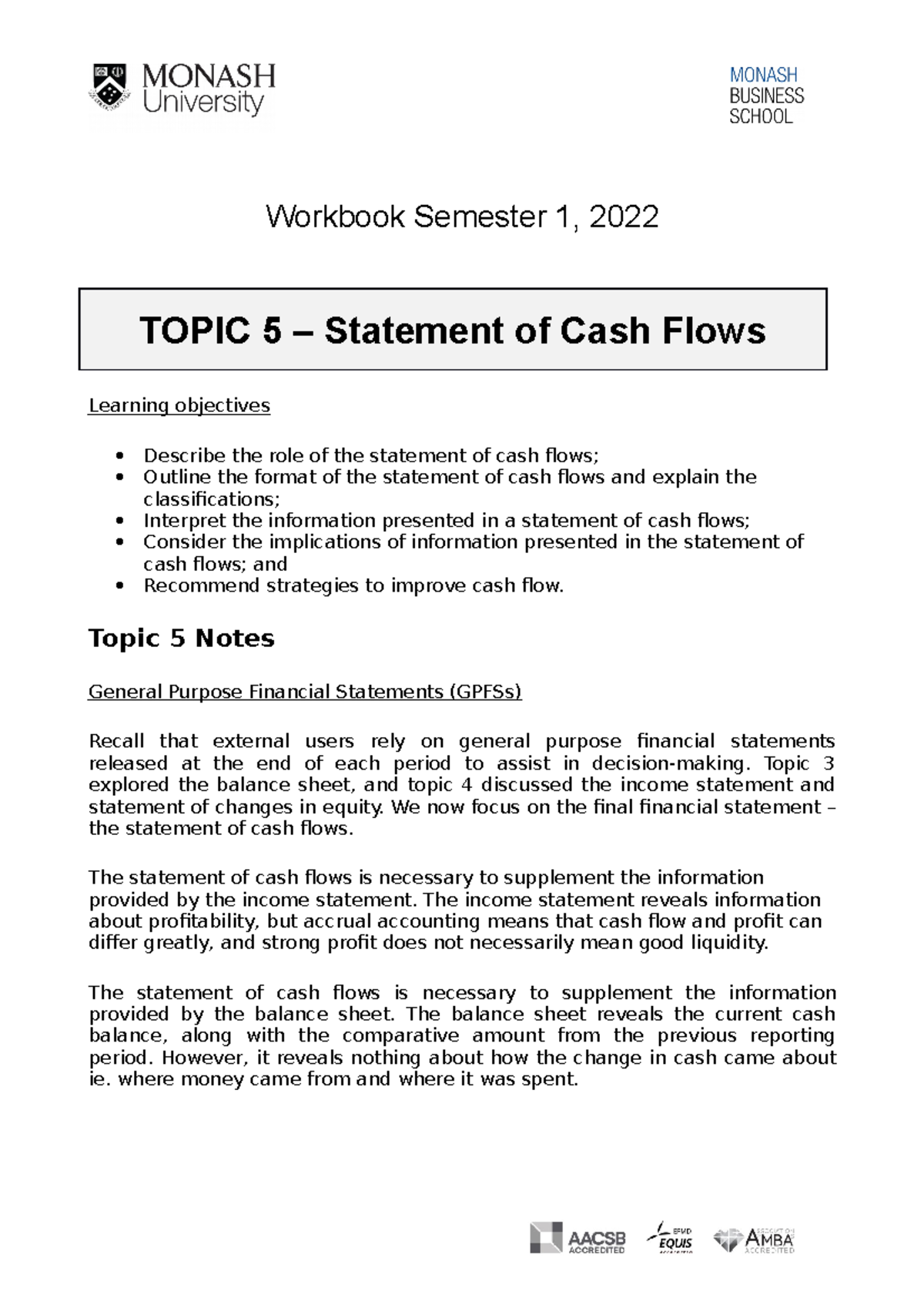 Workbook Topic 5 - Workbook Semester 1, 2022 TOPIC 5 – Statement of ...
