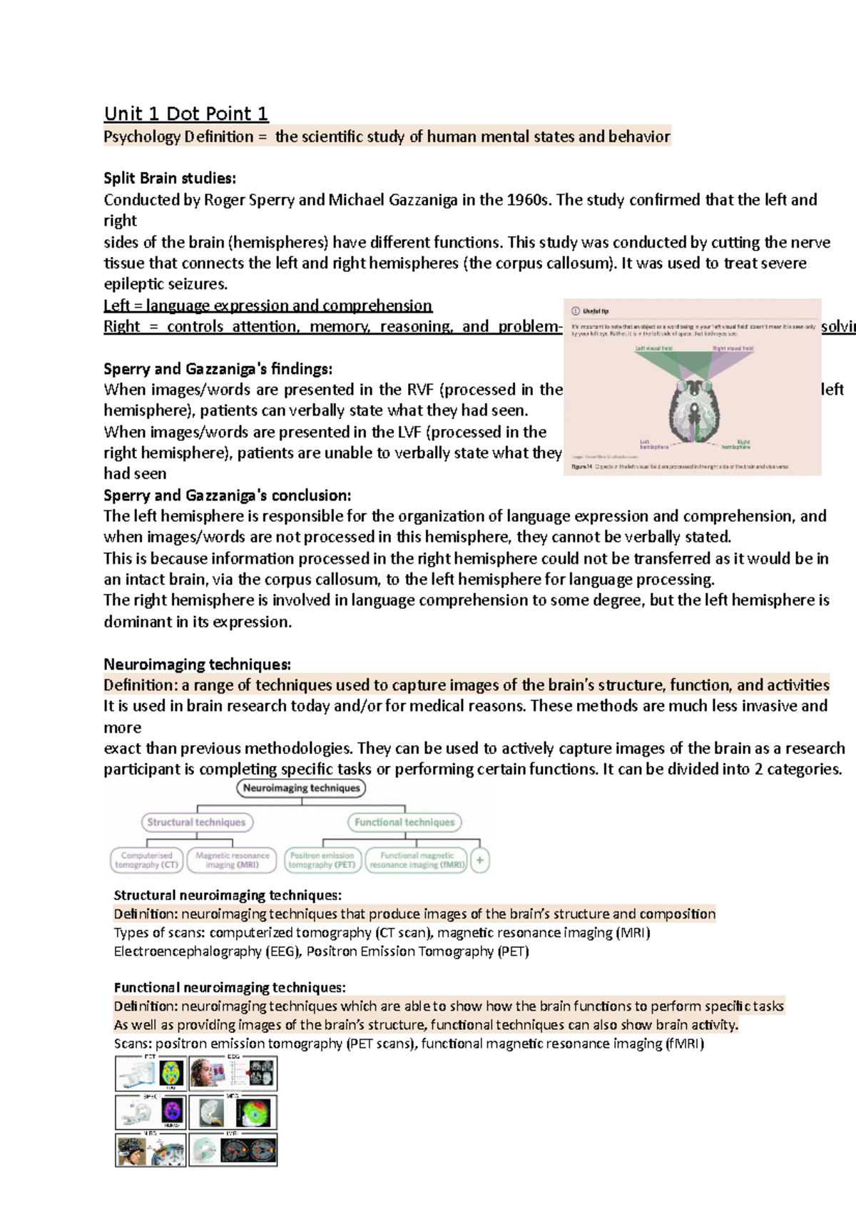 Unit 1 Dot Point summary notes updated - Unit 1 Dot Point 1 Psychology ...